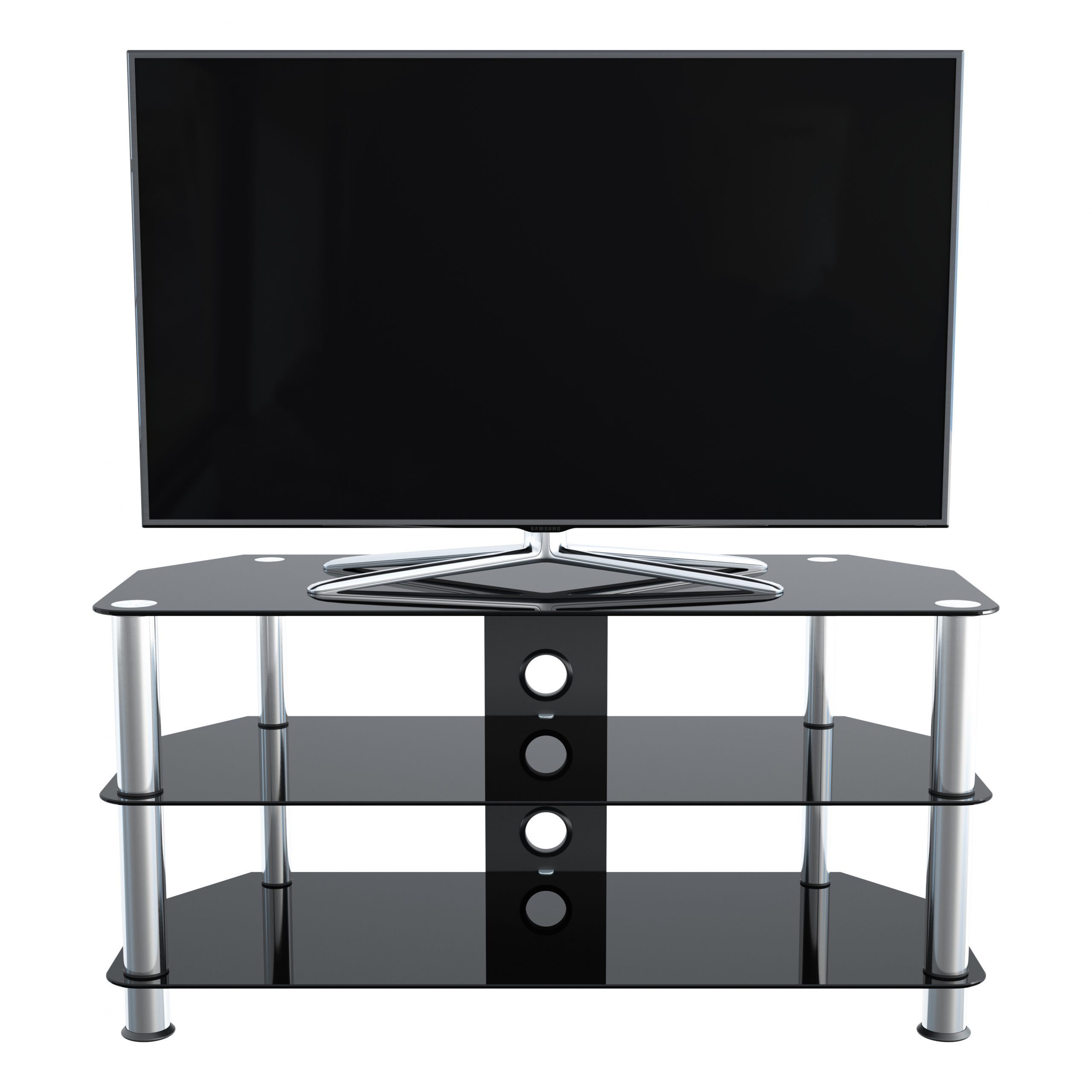 KST100BSCM: Glass Corner TV Stand with Cable Management - Mahara Home