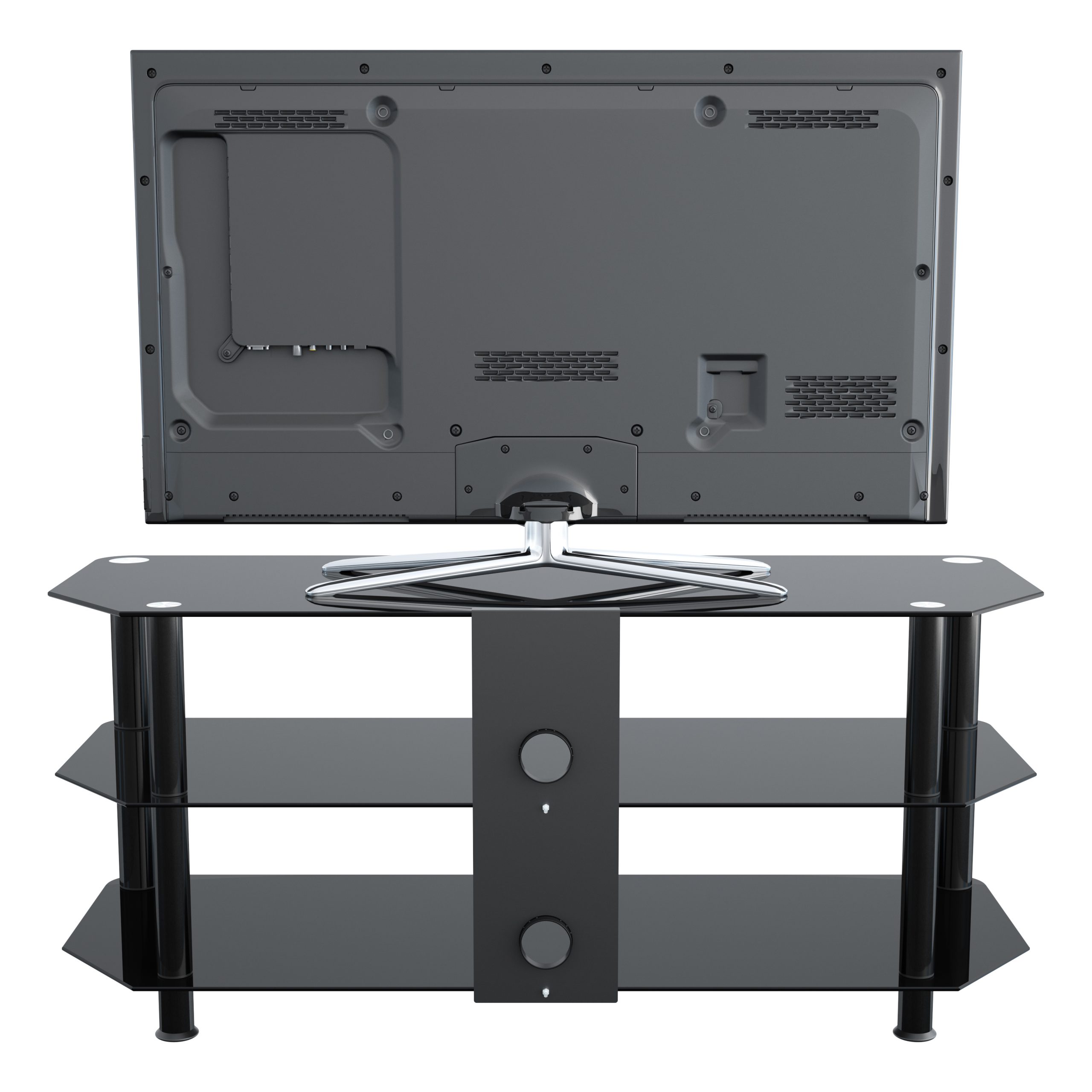 KST114BBCM: Glass Corner TV Stand with Cable Management - Mahara Home