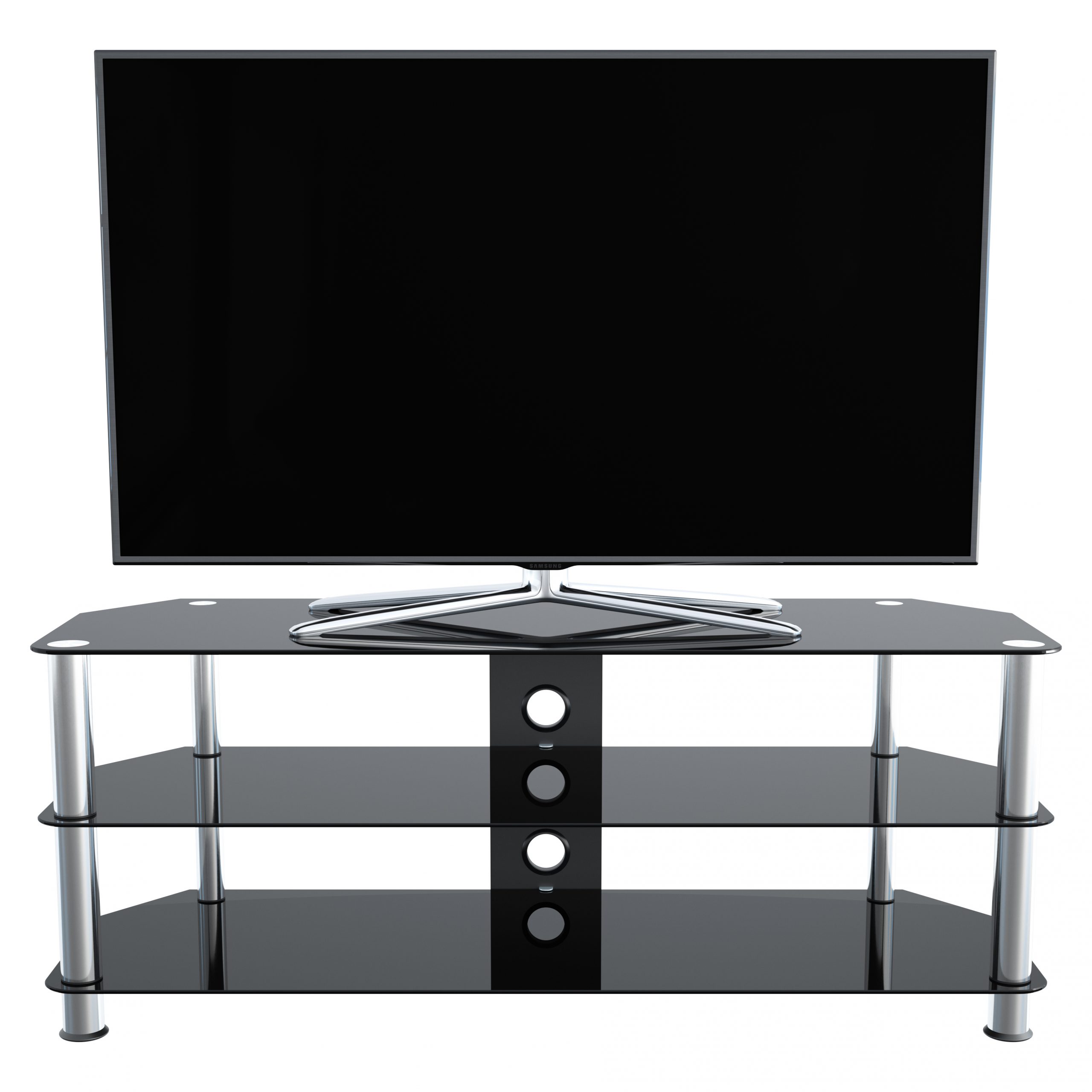 KST125BSCM: Glass Corner TV Stand with Cable Management - Mahara Home