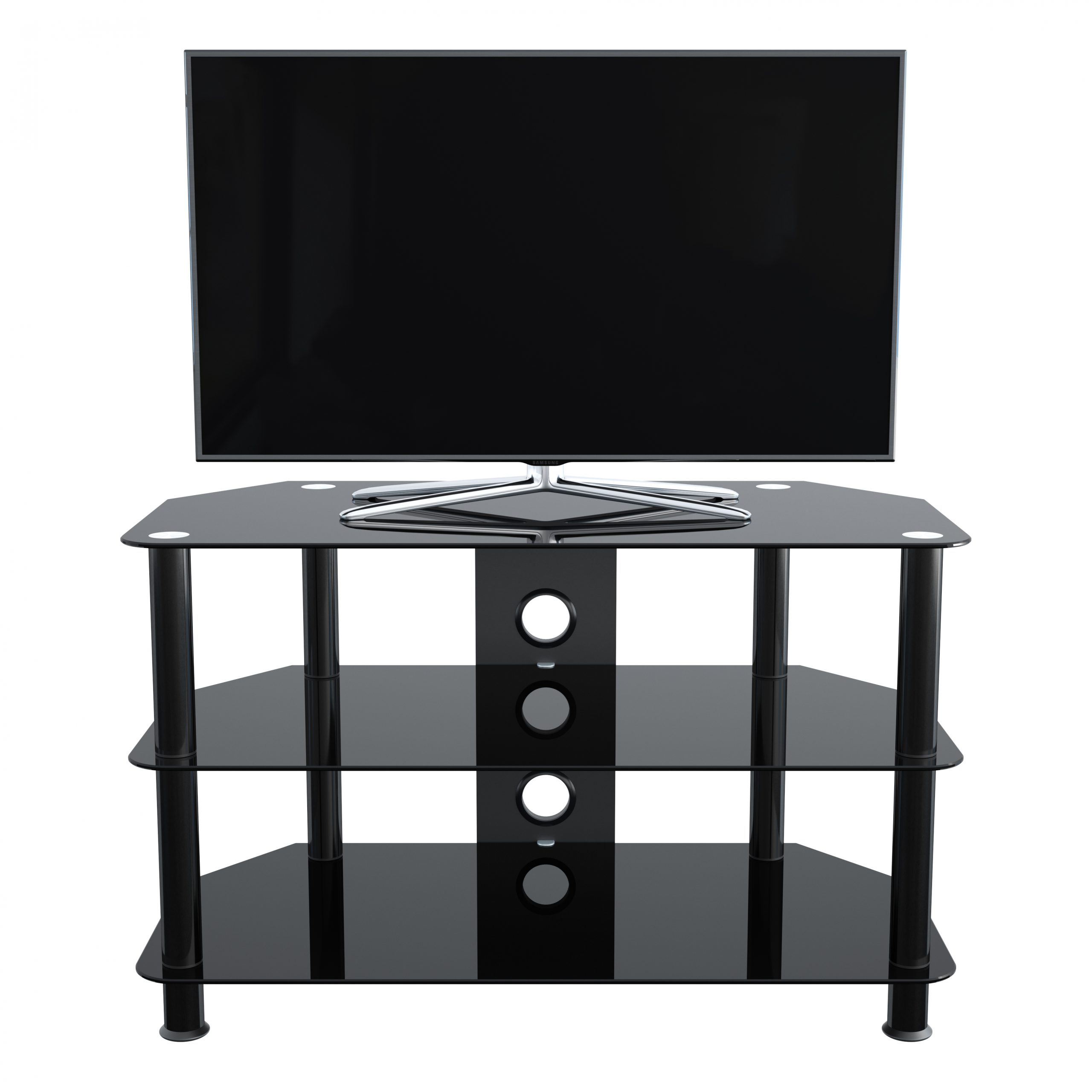 KST80BBCM: Glass Corner TV Stand with Cable Management - Mahara Home
