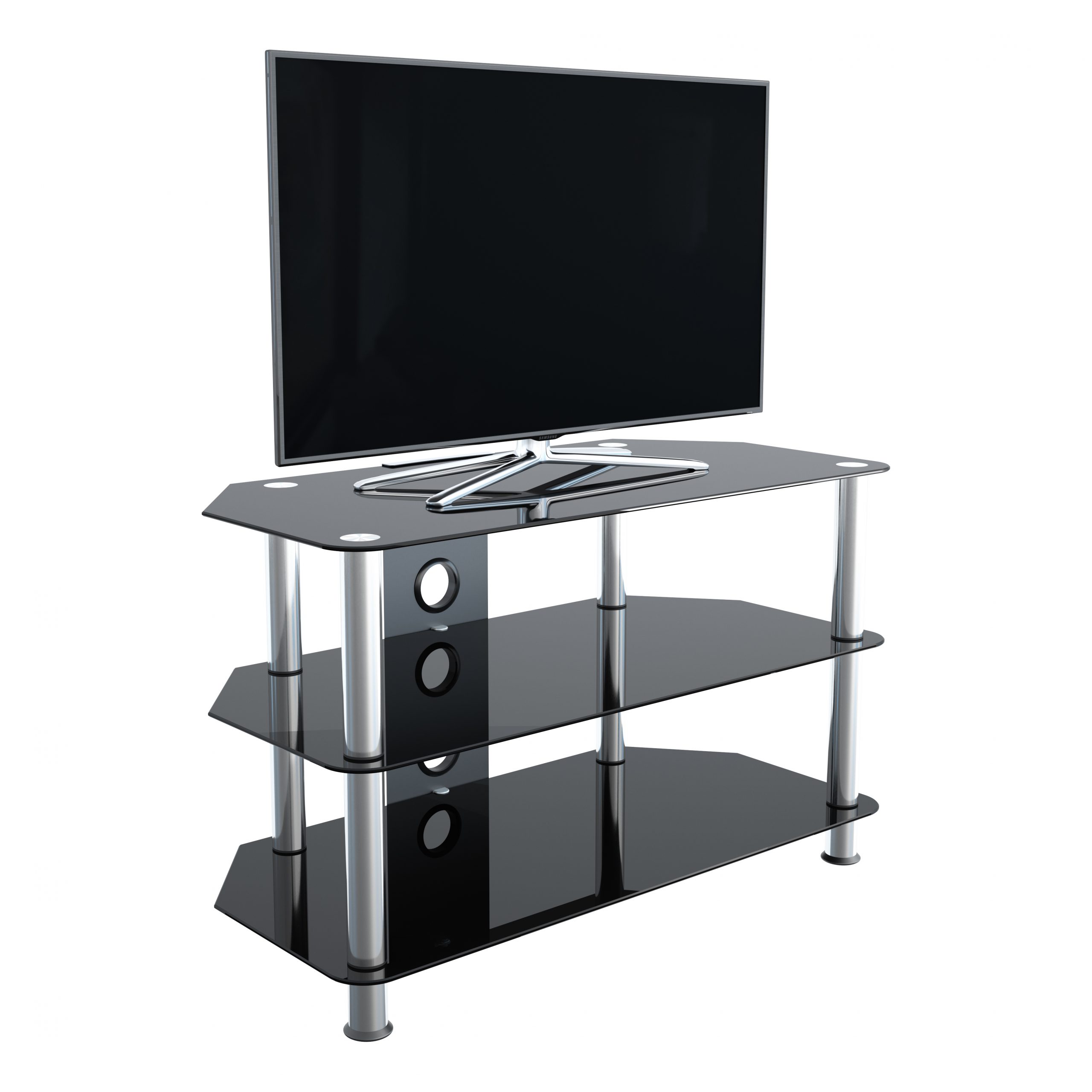 KST80BSCM: Glass Corner TV Stand with Cable Management - Mahara Home